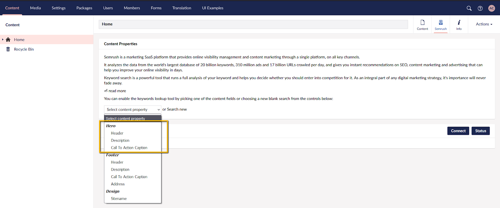 Integrating Umbraco CMS with Semrush