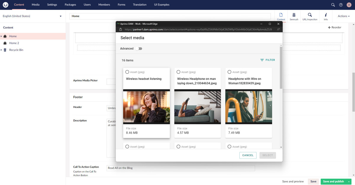 Integrating Aprimo DAM with Umbraco CMS