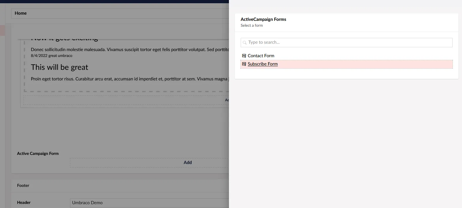 Integrating Umbraco CMS and Forms with ActiveCampaign